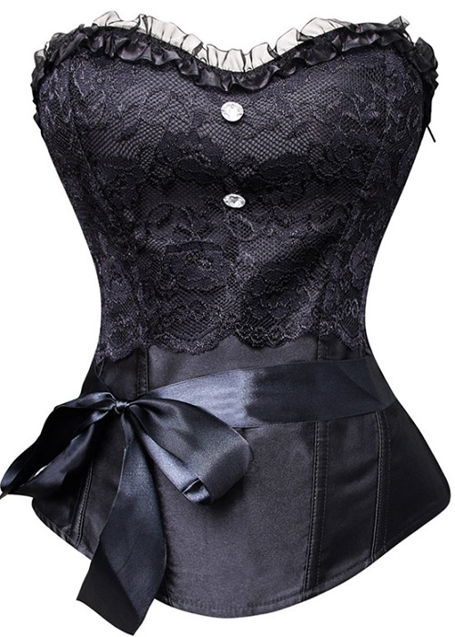 Rød satin corsage med blonde pynt. Elegante korsetter.